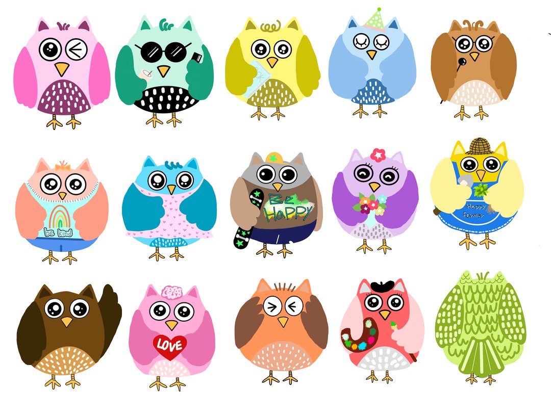 Owl Clipart, Cute Owls, Cute Owl Set Clipart - Etsy