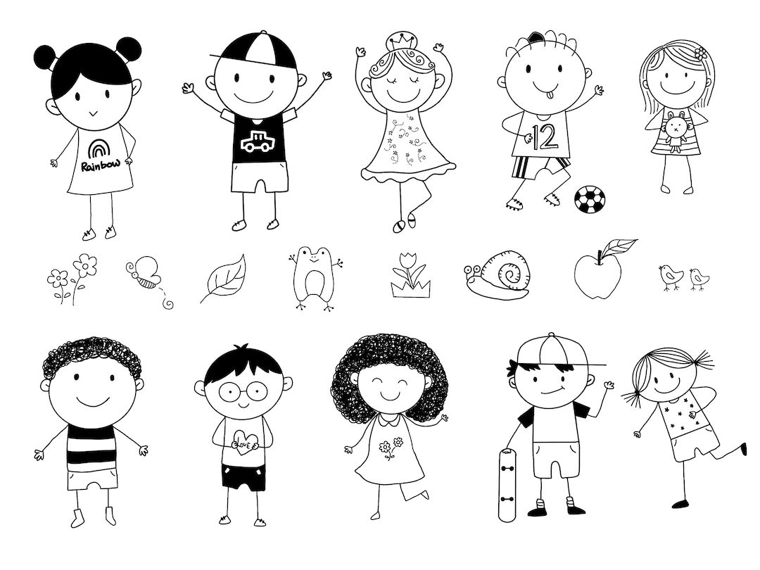 Stick Kids Clipart, Stick Children Clip Art - Instant Download - Etsy