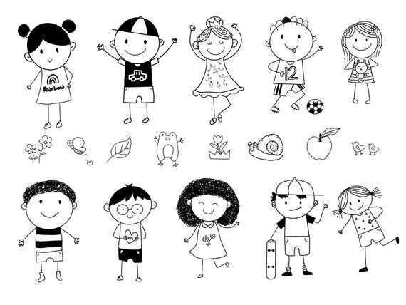 Stick Kids Clipart Stick Children Clip Art Instant Download - Etsy