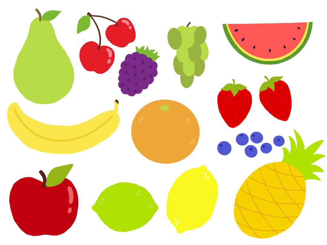 Cute Fruit Clipart Set, Fruit Clip Art - Instant Download - Etsy
