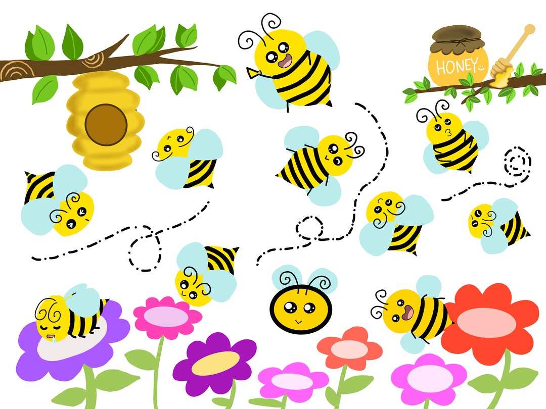 Bees Clipart Set , Honey Bees Clip Art - Instant Download, Personal Use ...