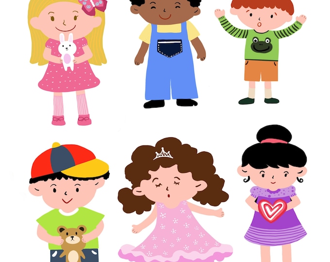 Cartoon Kids Clipart, School Children Clipart, Cute Kids in Summer ...