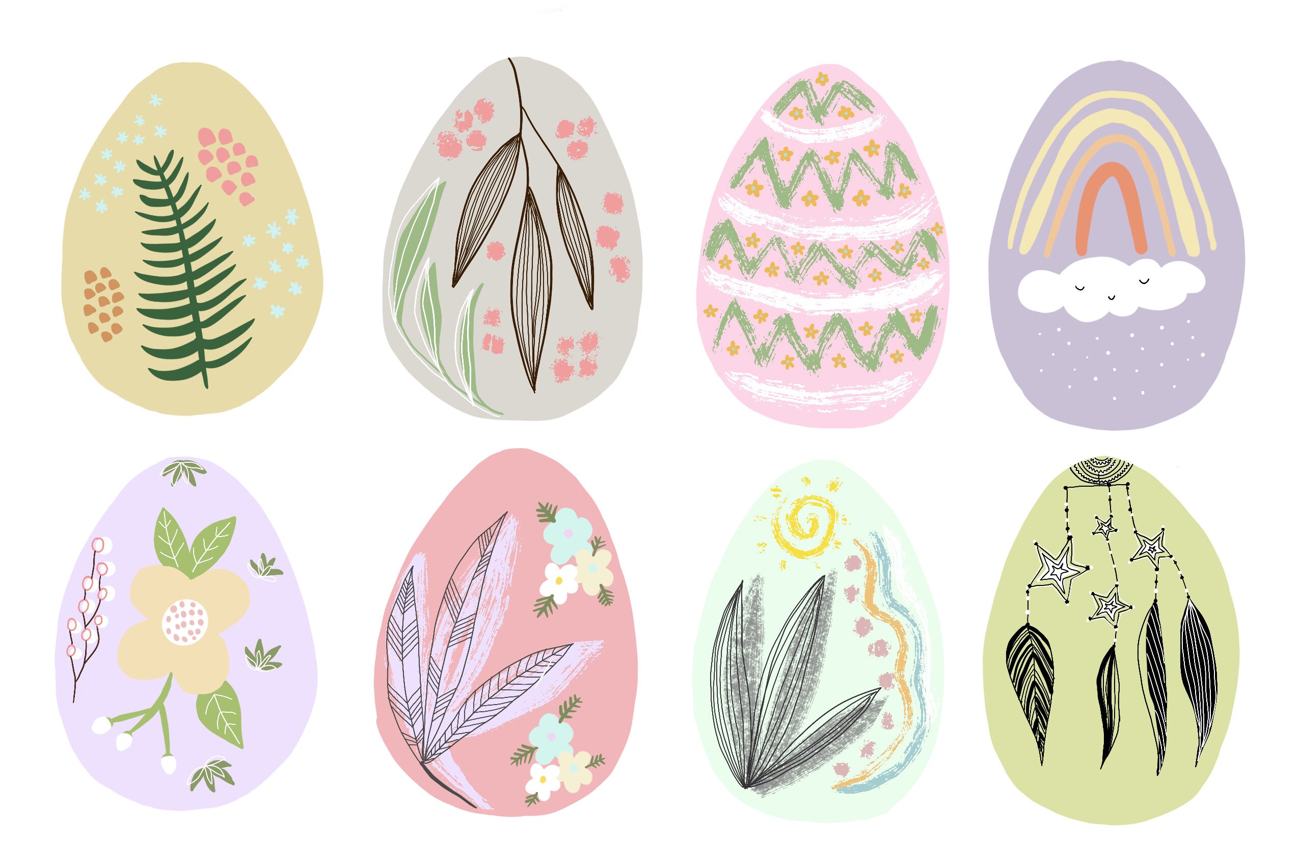 Boho Easter Eggs Clipart Set - Instant Download for Personal Use - Etsy