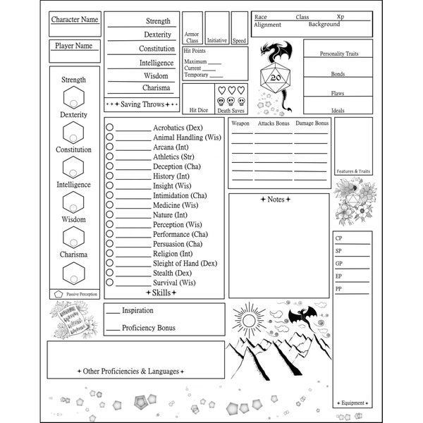 5e Character Sheet Printable - Etsy