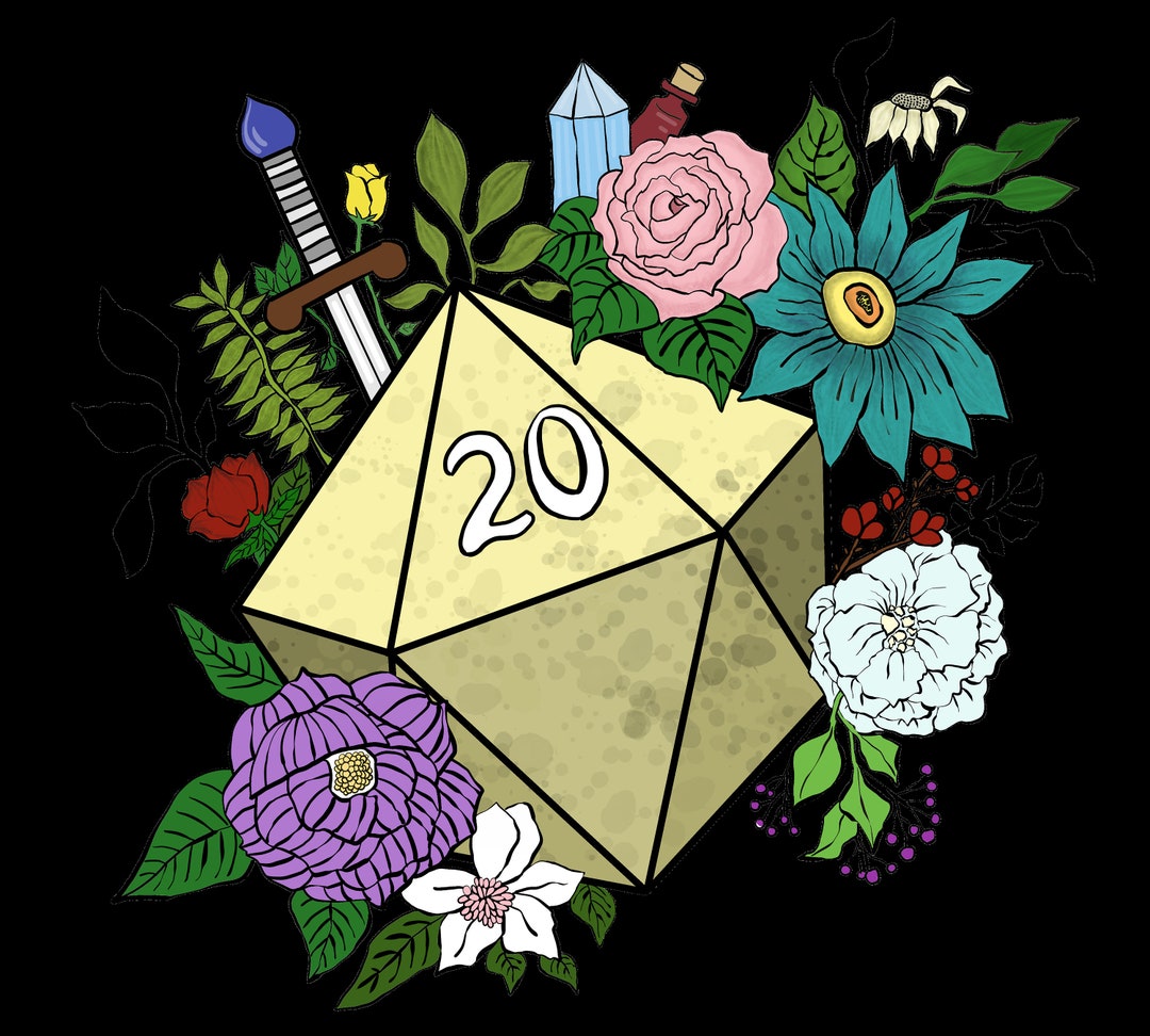 D20 and Flowers Printable Image - Etsy