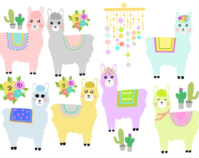 Llama Clipart - Cute Llama Clipart - Cute Alpaca Clipart Set - Vector ...