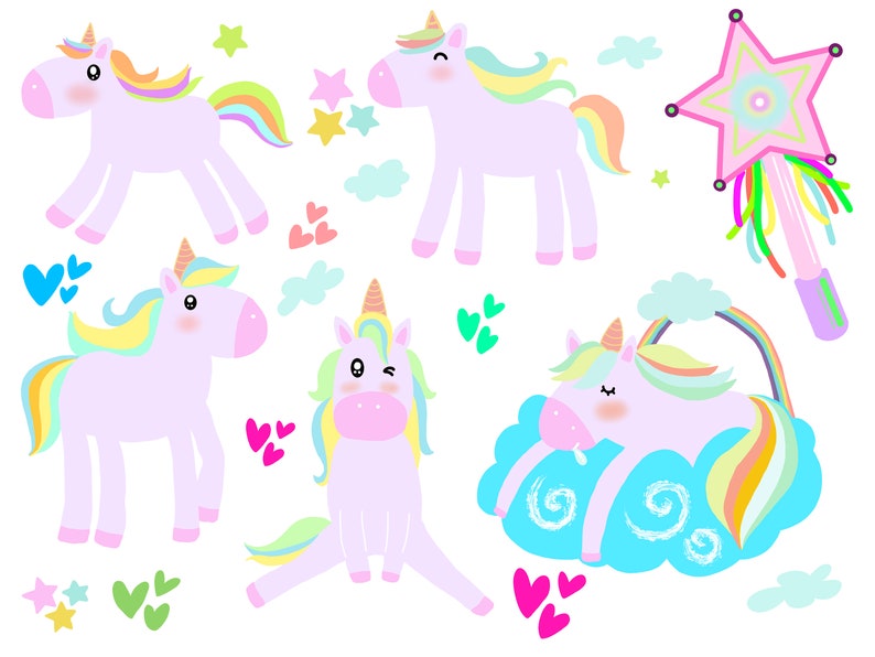 Unicorn Clipart Cute Unicorn Clip Art Rainbow Unicorn - Etsy
