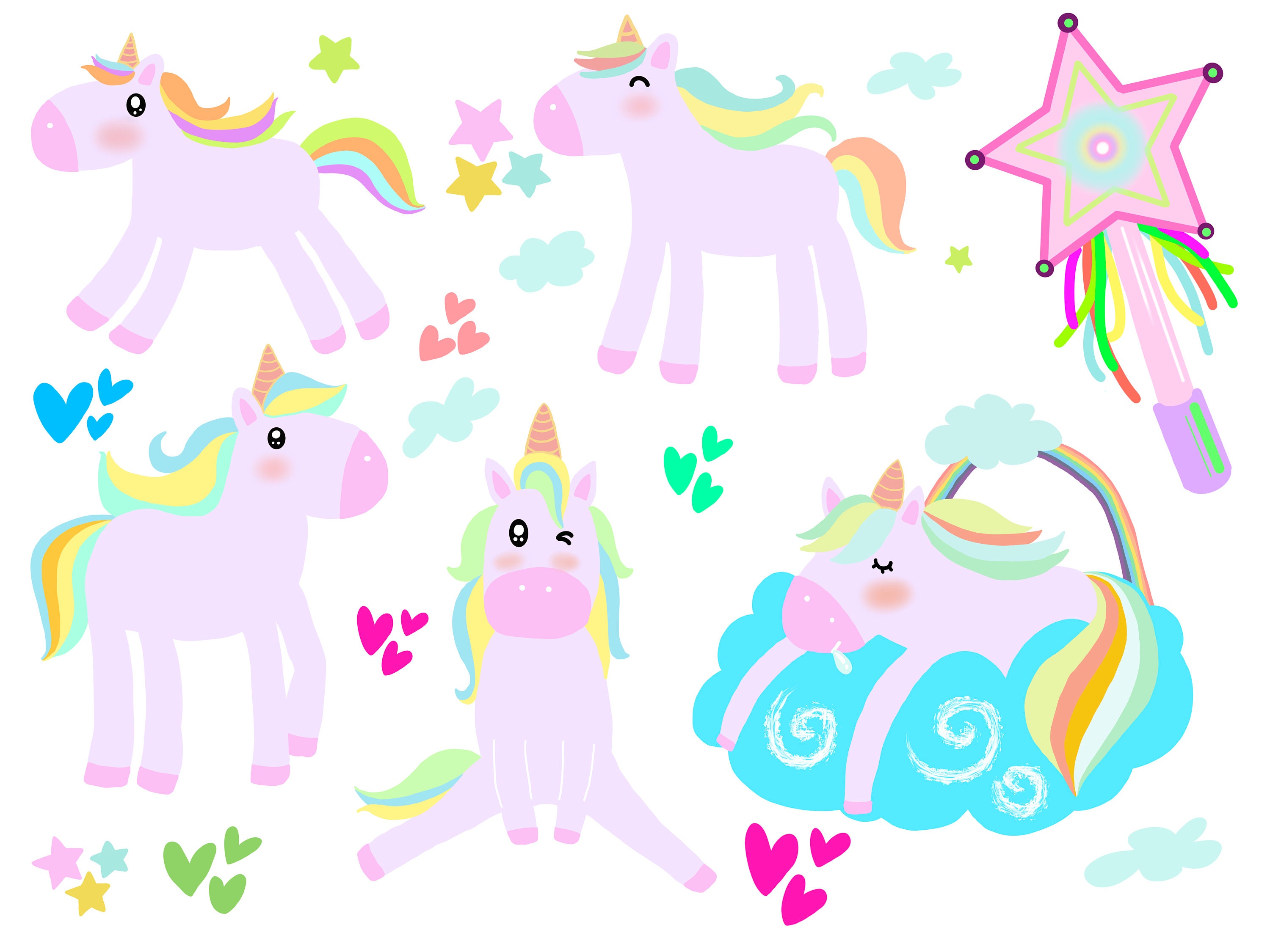 Unicorn Clipart Cute Unicorn Clip Art Rainbow Unicorn - Etsy