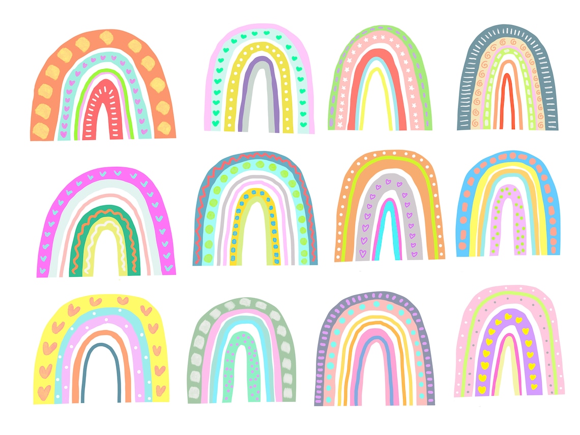 Pastel Rainbow Clipart, Cute Rainbow Clip Art - Instant Downlaod - Etsy