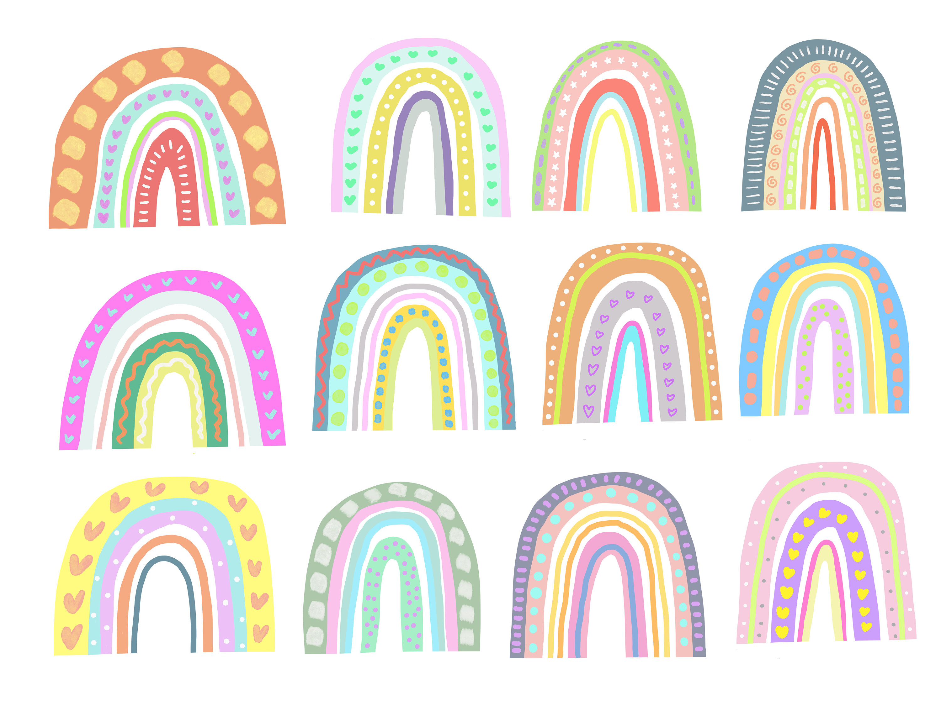 Pastel Rainbow Clipart, Cute Rainbow Clip Art - Instant Downlaod - Etsy