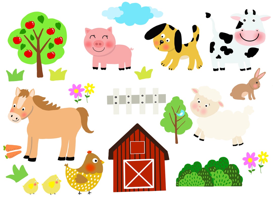Farm House Animal Set Clip Art, Cute Animal Clip Art - Etsy