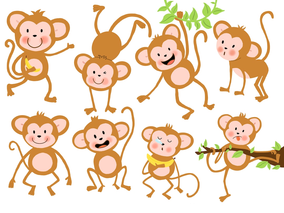 Cute Little Monkeys Clipart - Instant Download - Etsy