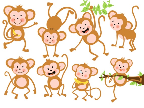 Cute Little Monkeys Clipart Instant Download | Etsy