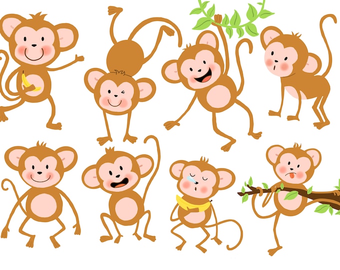 Affen Clipart Set - Clip Art Set von süßen Affen, Affen, Baby, Safari ...