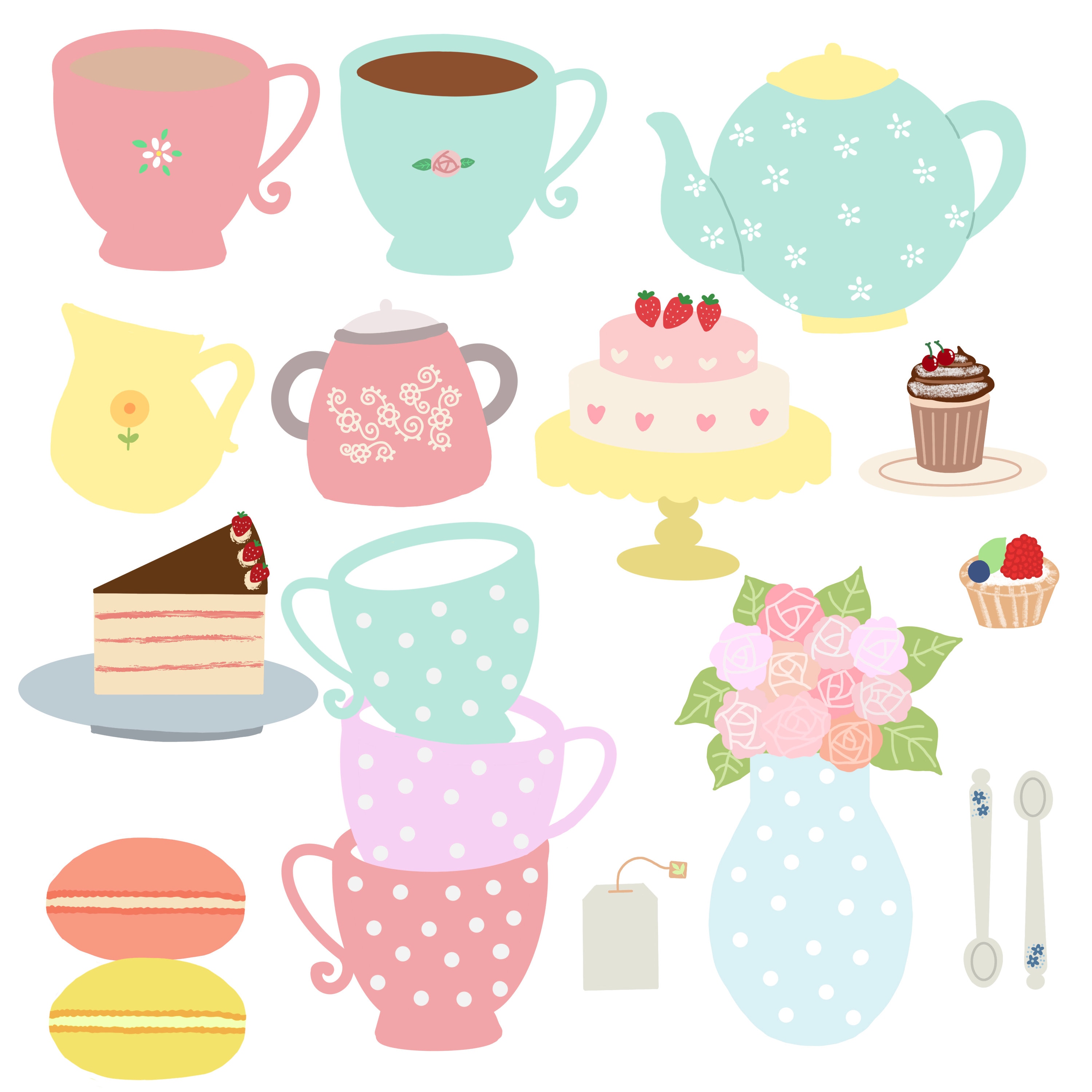Cute Tea Party Clip Art Tea Time Clipart Instant Download - Etsy