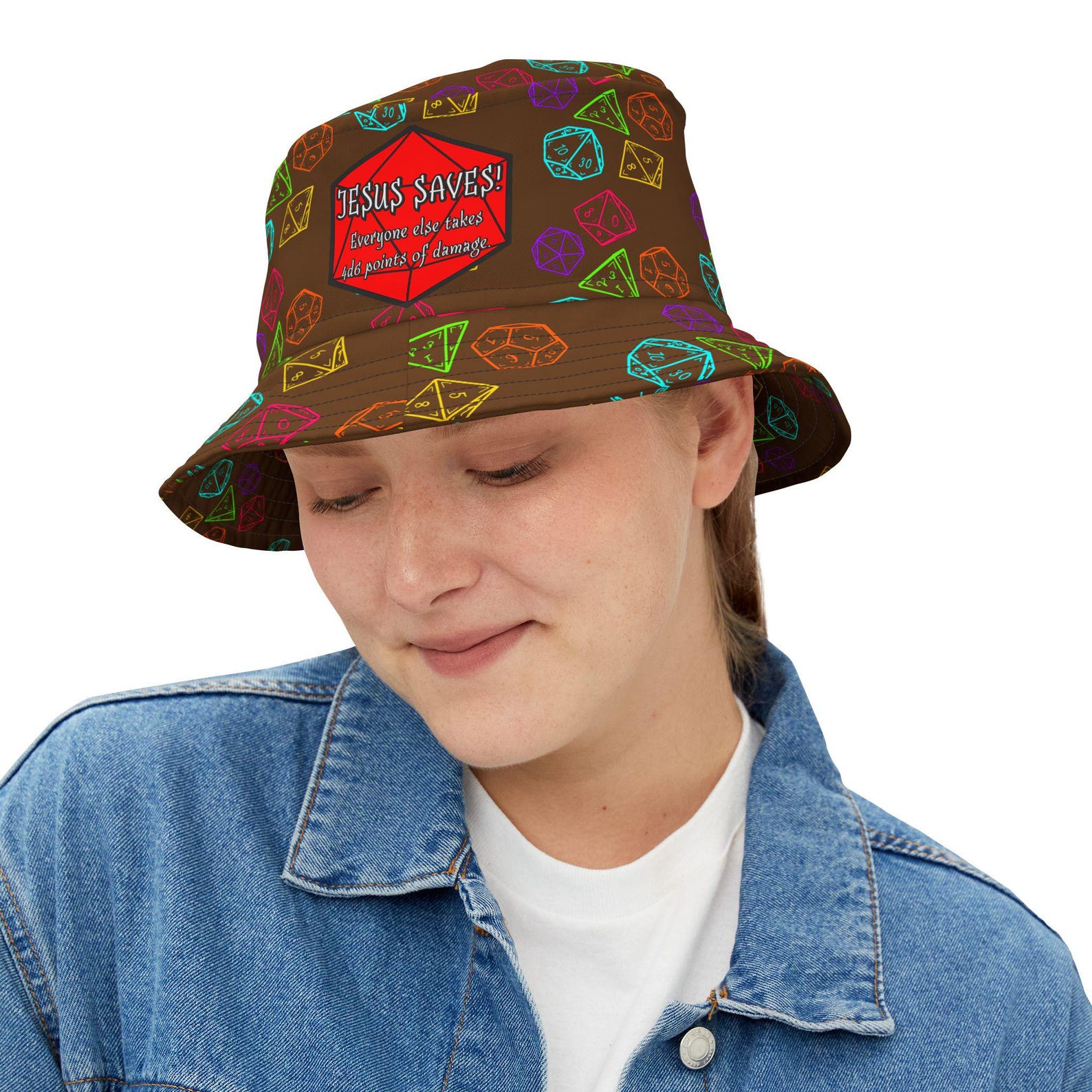 DND Bucket Hat - Jesus Saves! Bucket Hat, DND Dice Bucket Hat, DND D20 ...