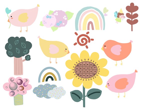 Pastel Birds Clipart Cute Birds Clip Art Instant Download - Etsy