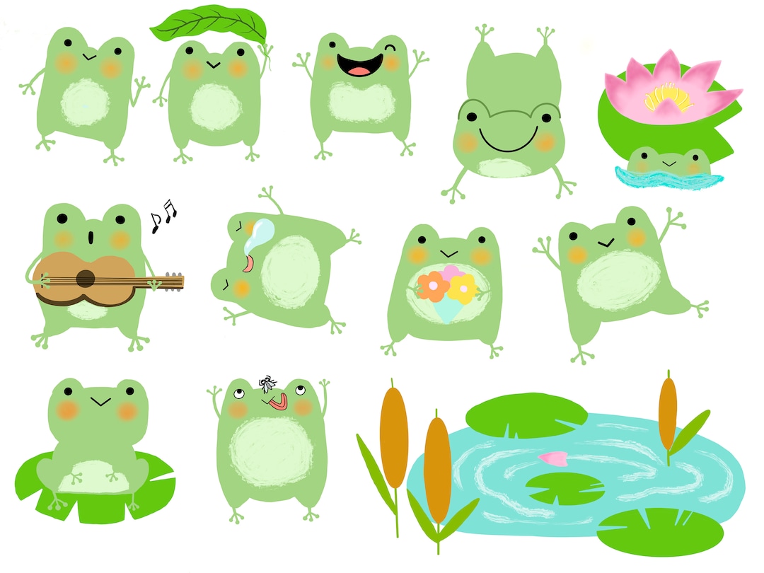 Cute Frogs Clipart Set - Etsy
