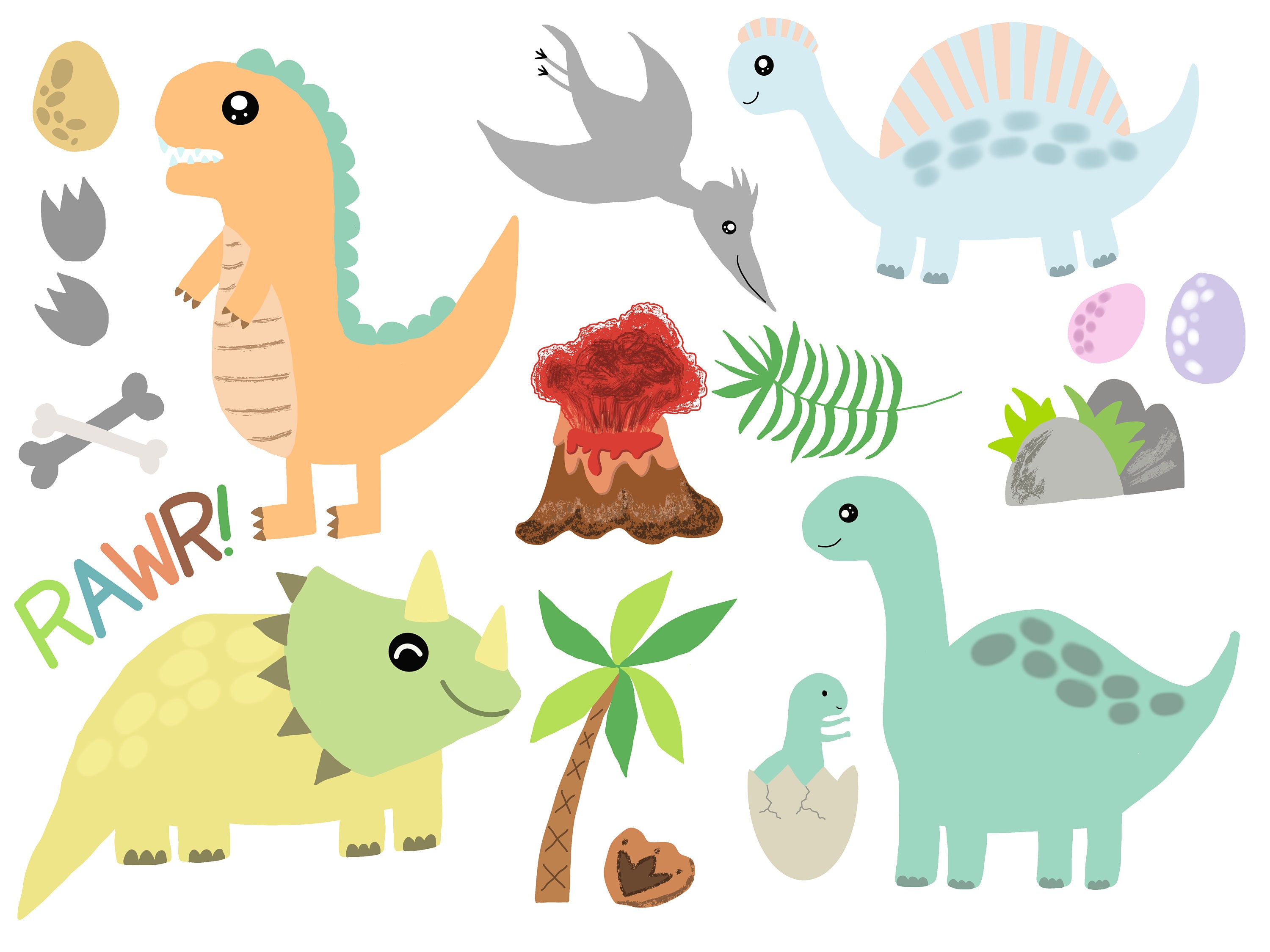 Cute Dinosaur Clipart Dinosaur Clipart Set Instant Download - Etsy
