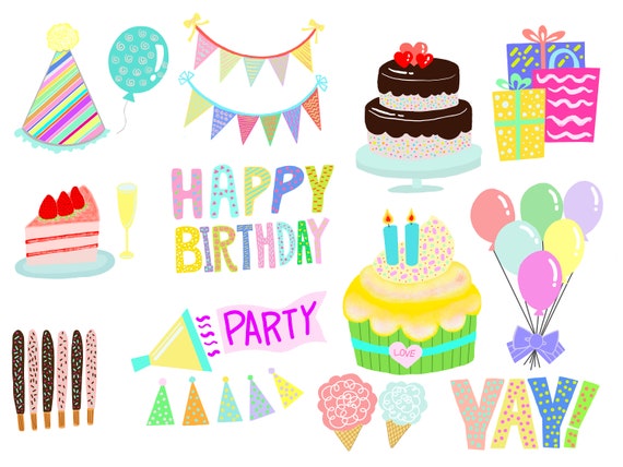 Birthday Clip Art Party Clip Art Happy Birthday | Etsy
