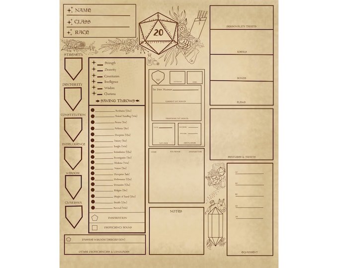 Western Character Sheet - Dnd 5e - Etsy Canada