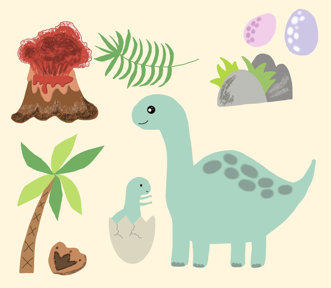 Cute Dinosaur Clipart Dinosaur Clipart Set Instant Download - Etsy
