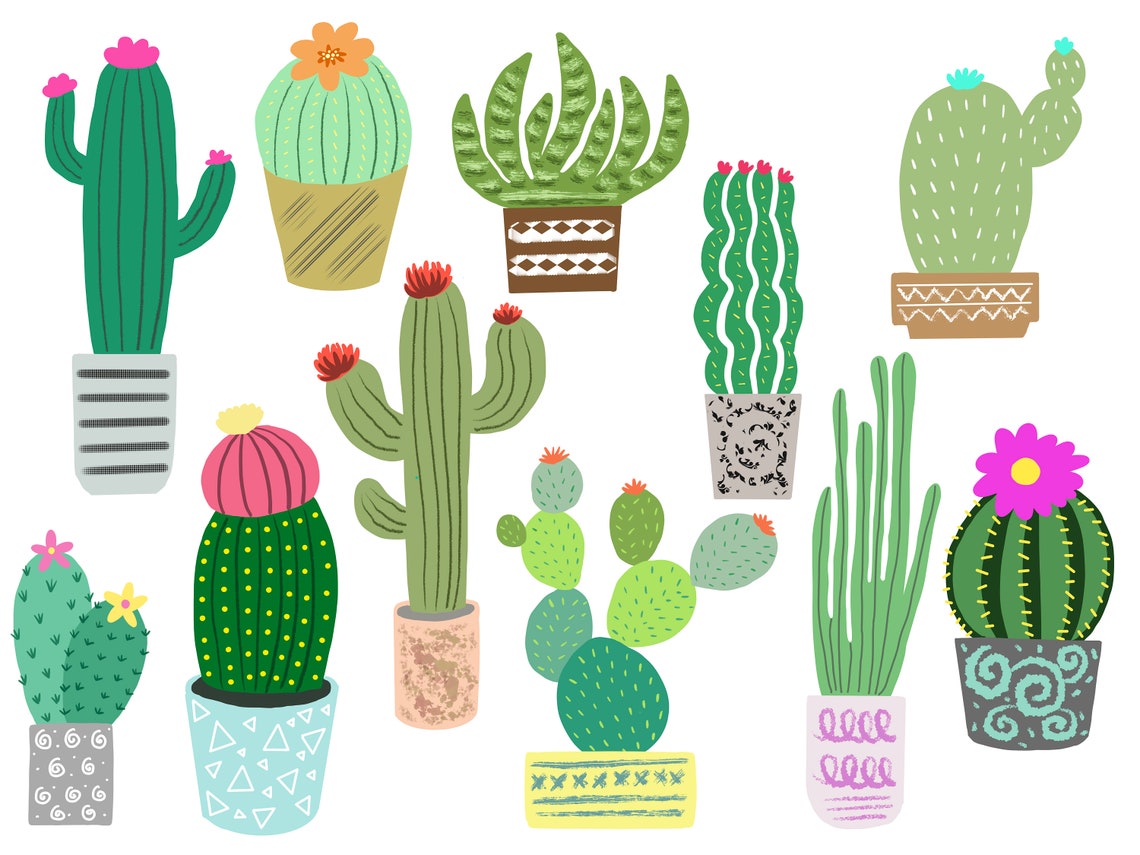 Cactus Clipart Cute Cactus Clipart | Etsy