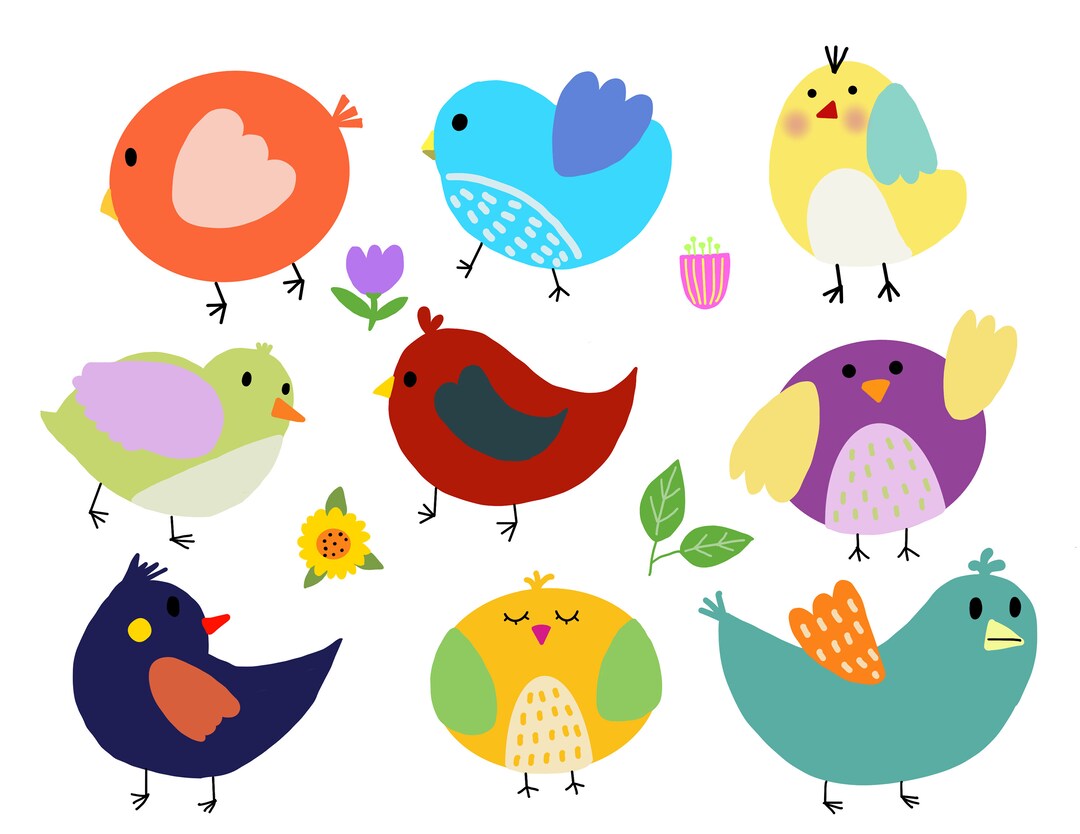 Cute Birds and Flowers Clipart , Birds Clipart Set - Etsy