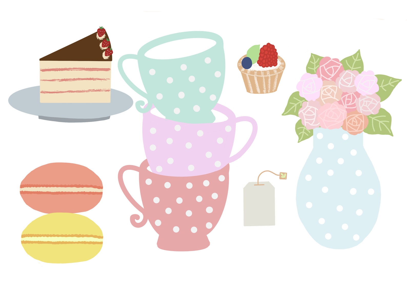 Cute Tea Party Clip Art Tea Time Clipart Instant Download - Etsy