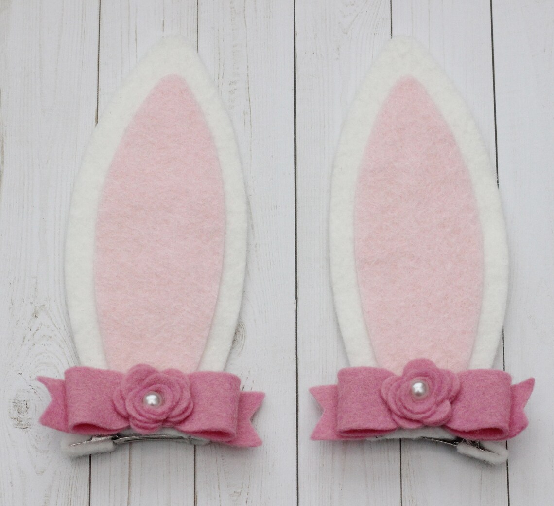 Felt Rabbit Ear Hair Bow Clips || Easter Bunny Ear Hair Clips - Etsy