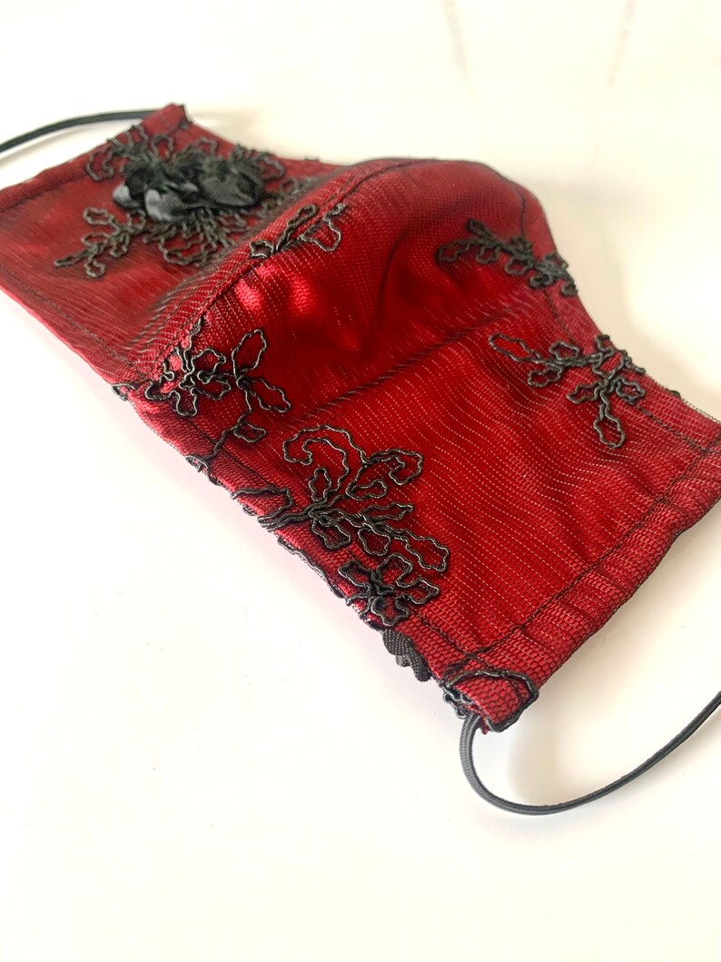 Red Satin With Black Lace Vamp Face Mask With Nose Wire | Etsy