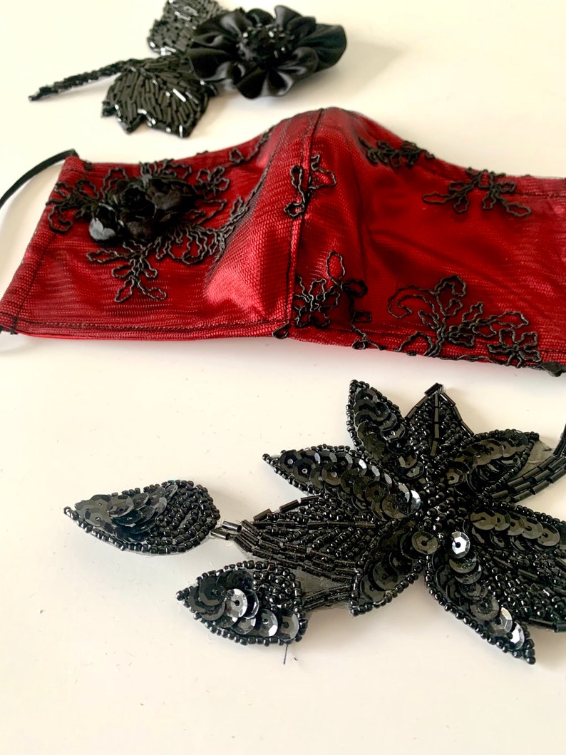 Red Satin With Black Lace Vamp Face Mask With Nose Wire - Etsy
