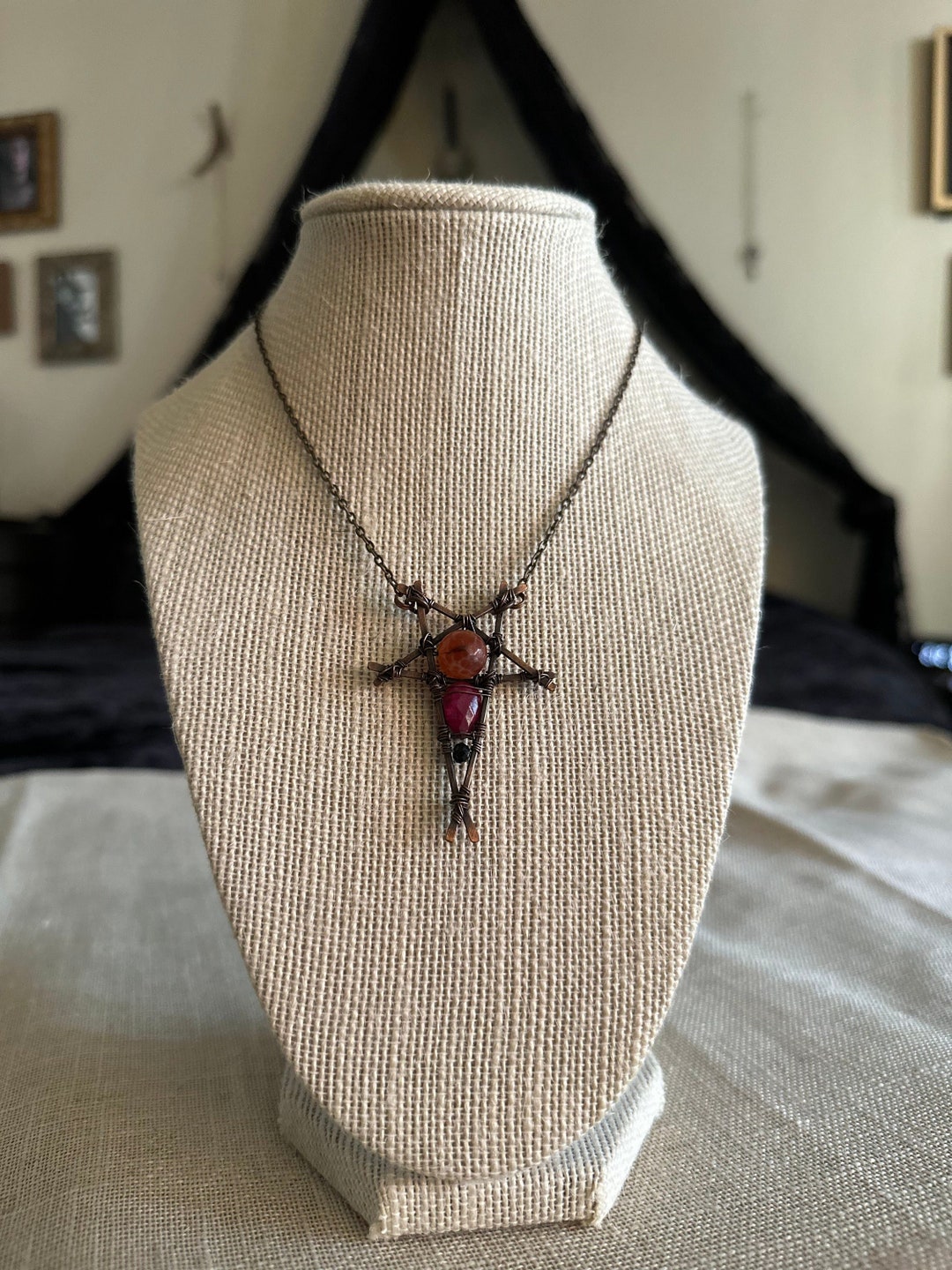 The Ruby Star Upside Down Pentacle Wire Wrapped Fire Agate Pendant ...