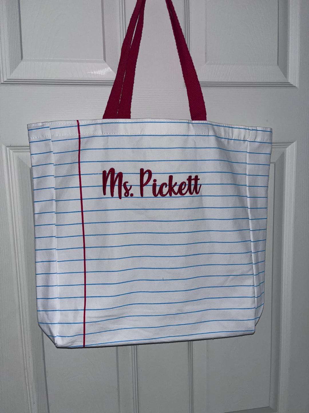 Personalized Teacher Tote Bag – Embroidered Name on Notebook Paper ...