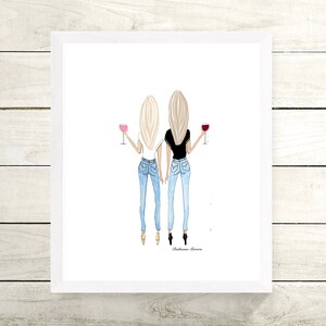 Two Blondes With Long Hair Fashion Illustration Print by Roxy's ...