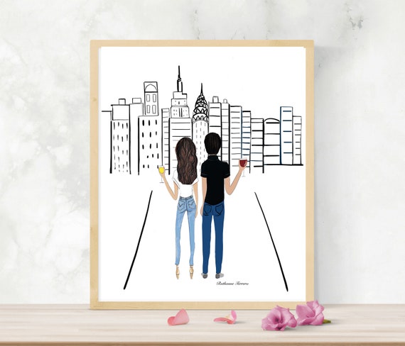 Dibujo De Pareja Pareja En Nueva York Ilustración, San Valentín A