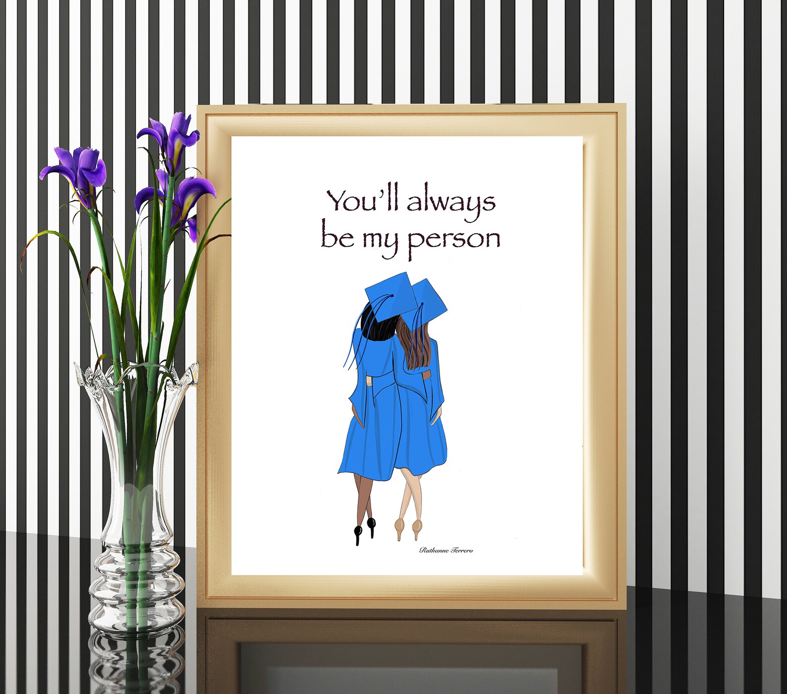 Two Best Friends Graduation Illustration Grad Gift for - Etsy