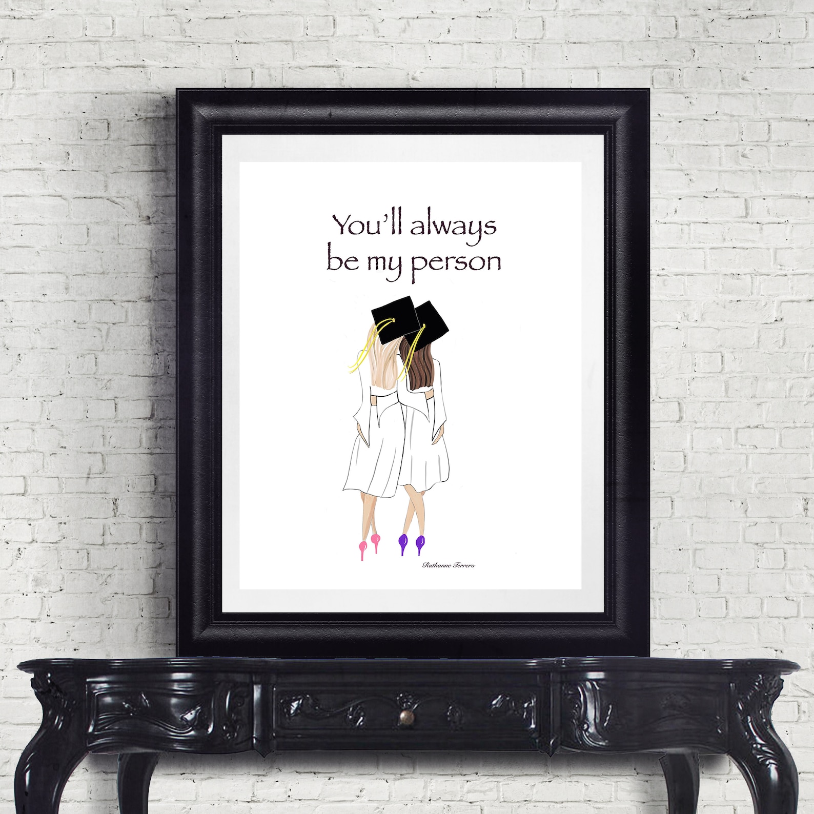 Two best friends graduation illustration best friend grad | Etsy