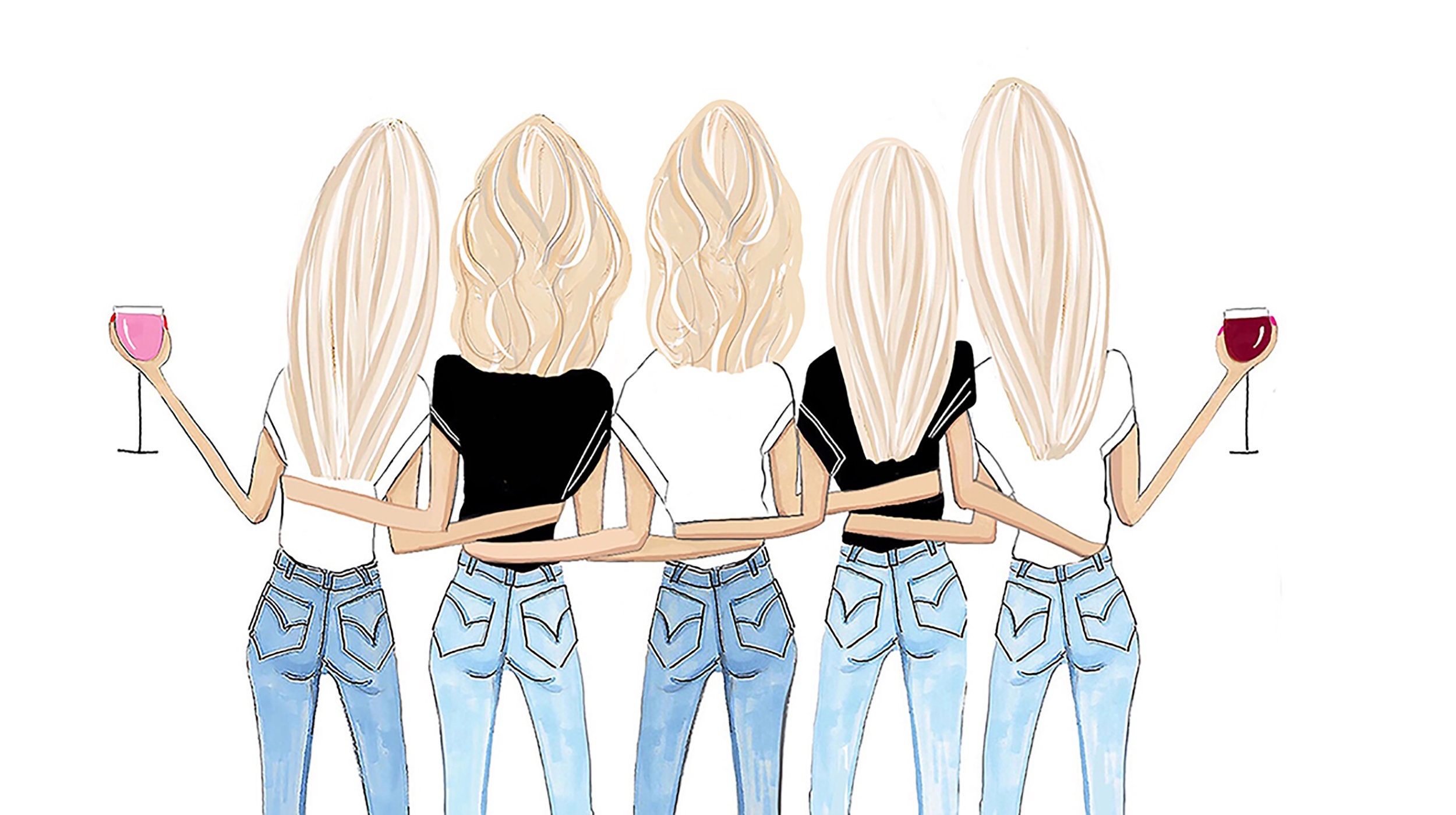 5 Blondes Friends Drawing 5 best friends art drawing of 5 | Etsy