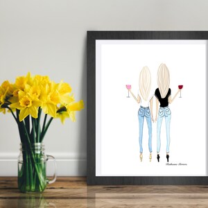 Two Blondes With Long Hair Fashion Illustration Print by Roxy's ...