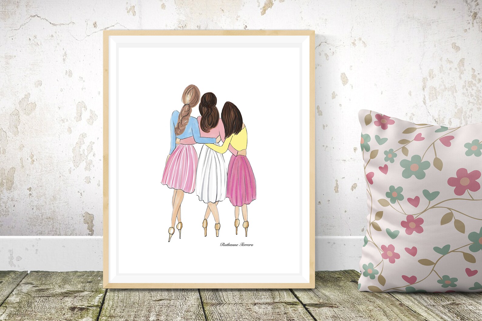 3 Women in a Hug Drawing Digital Download 3 Sisters Drawing | Etsy