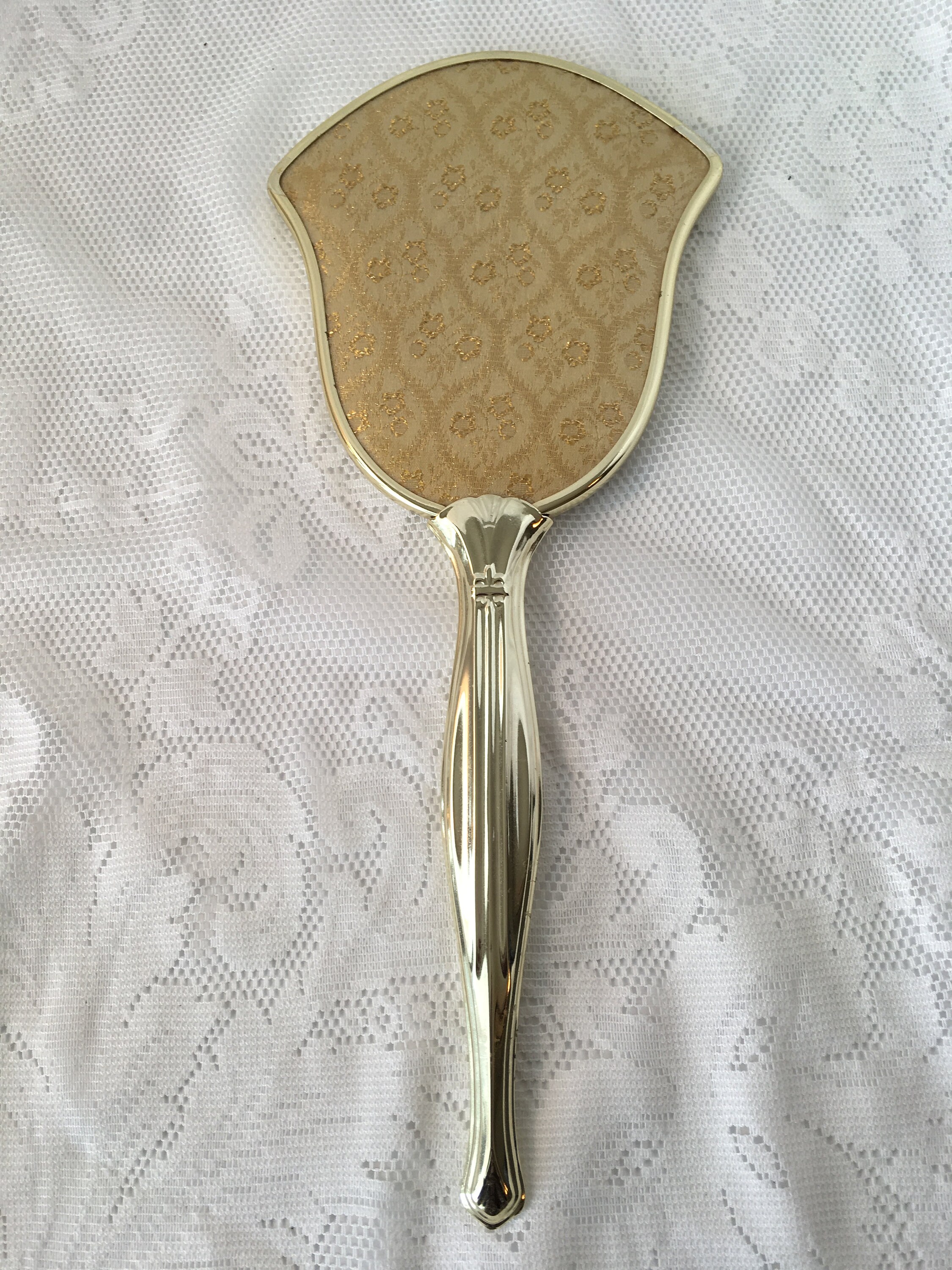 Vintage Mirror Comb Brush Set Gold Brocade Back Vanity Etsy