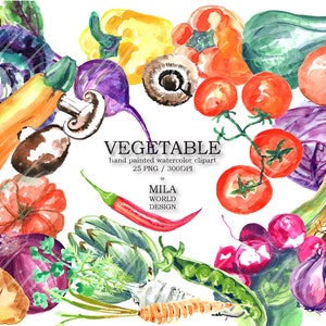 Vegetable Watercolor Clip Art, Hand Painted Vegan Food, Instant ...