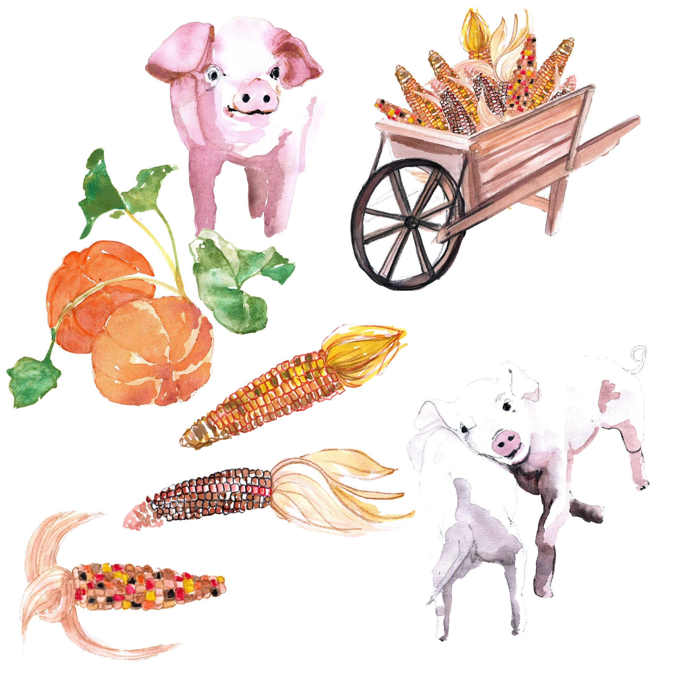 Watercolor Clip Art on the Farm Farmyard Clipart Watercolor | Etsy