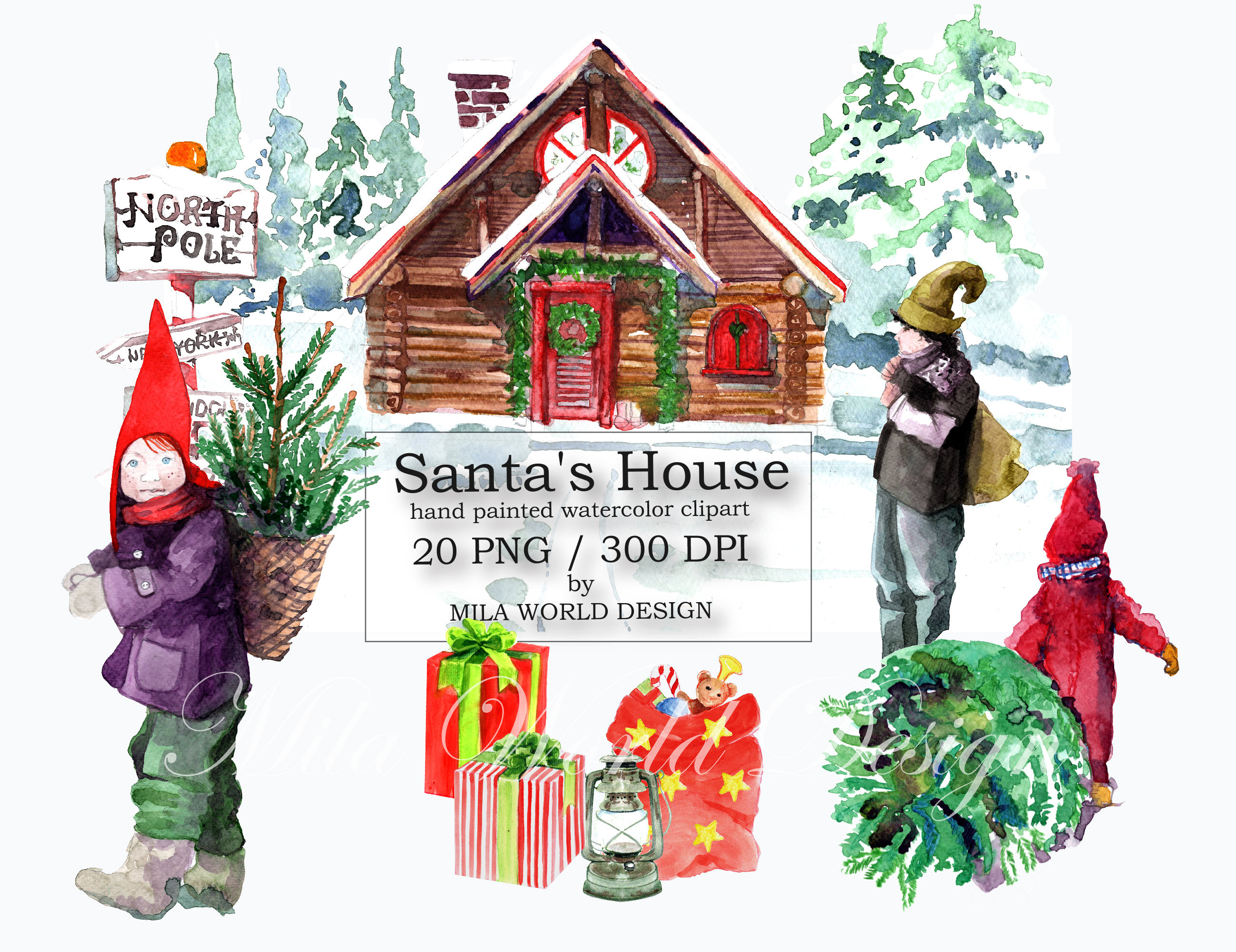 Santa's House Hand Painted Watercolor Clipart Christmas - Etsy