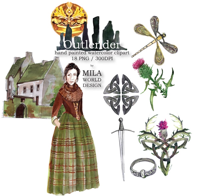 Outlander Watercolor Clip Art Hand Painted Character Clipart - Etsy
