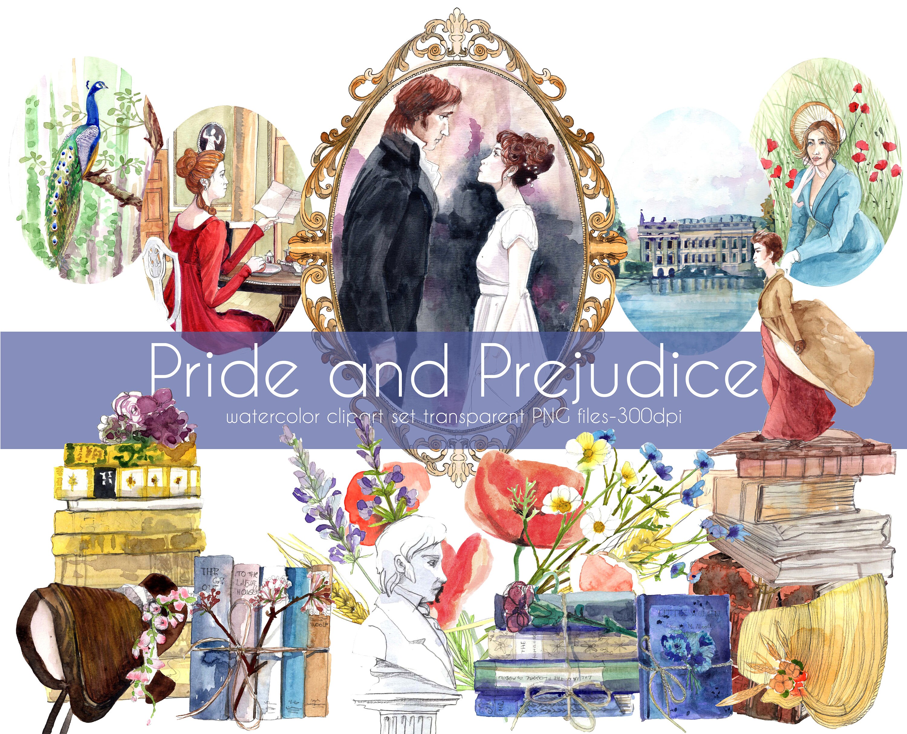 Pride and Prejudice Watercolor Character Movie Clip Art - Etsy