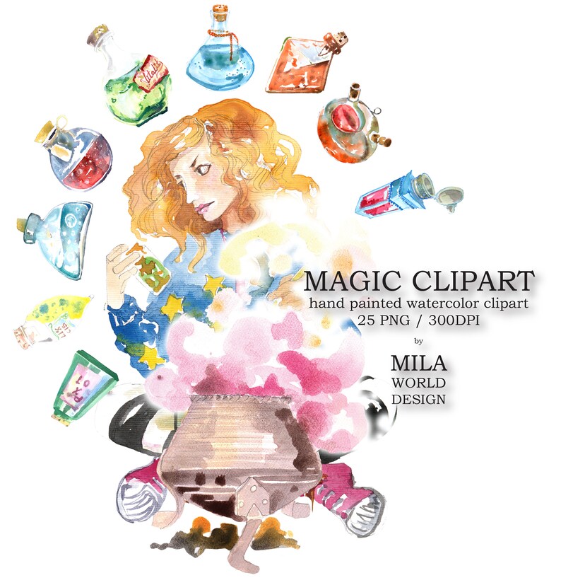 Watercolor Magic School Clip Art NO.2 Back to School Wizard Potion DIY ...