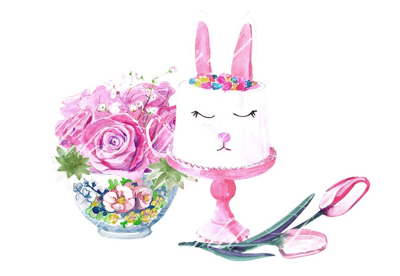 Happy Easter Watercolor Clipart, Hand Painted Easter Eggs and Cup of ...