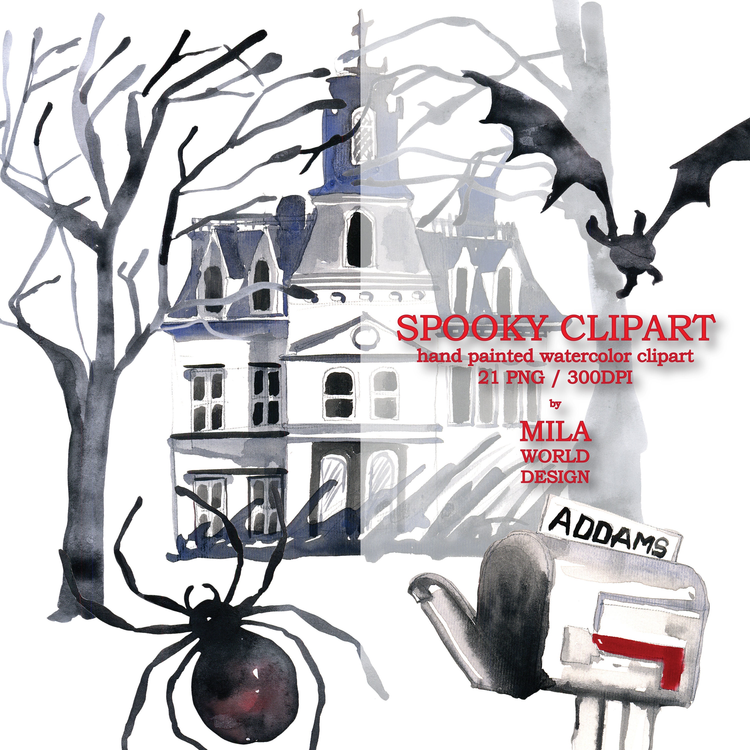 Watercolor Spooky Clip Art Halloween Family Clipart Halloween - Etsy